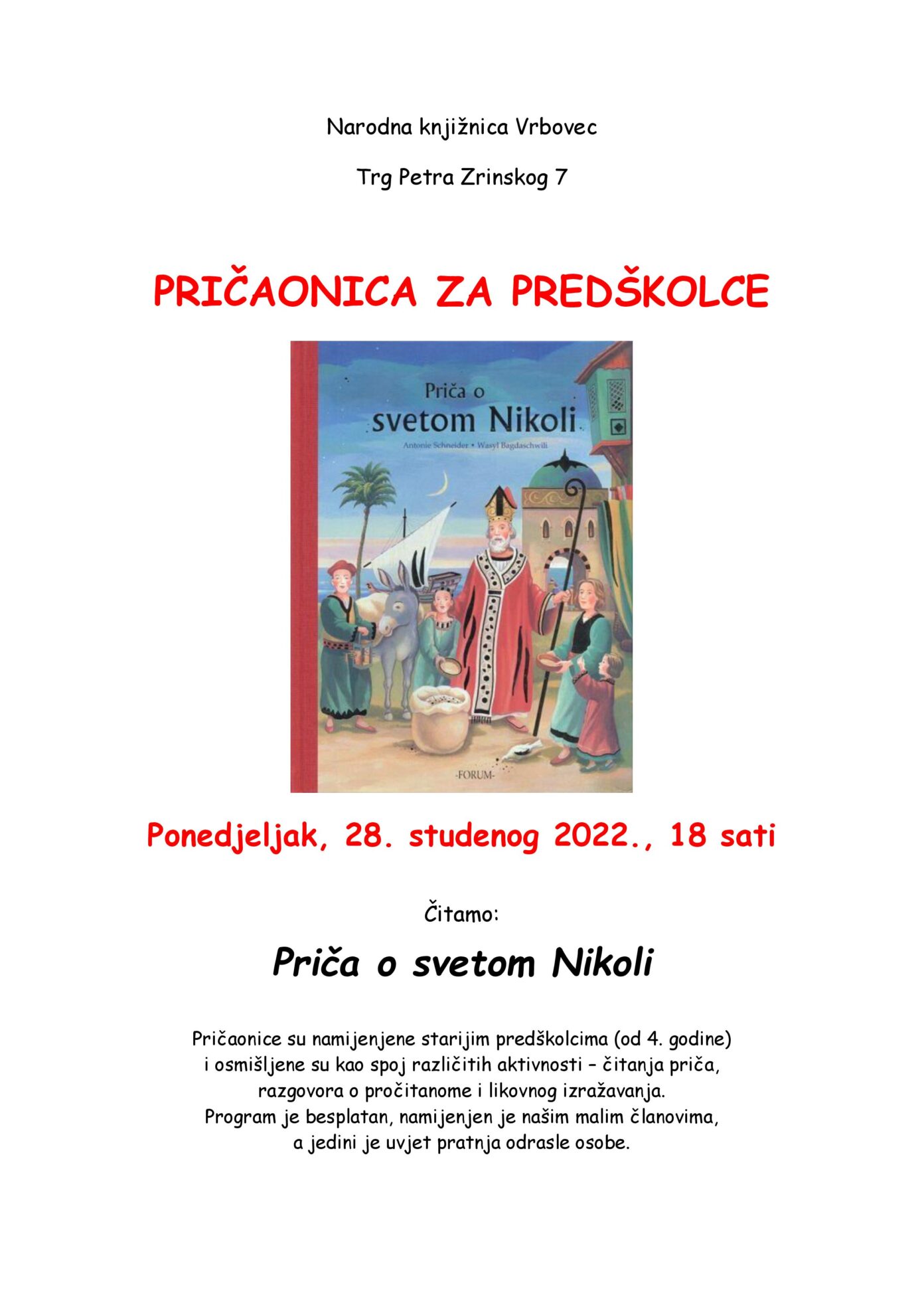 Pričaonica za predškolce - Narodna knjižnica Vrbovec